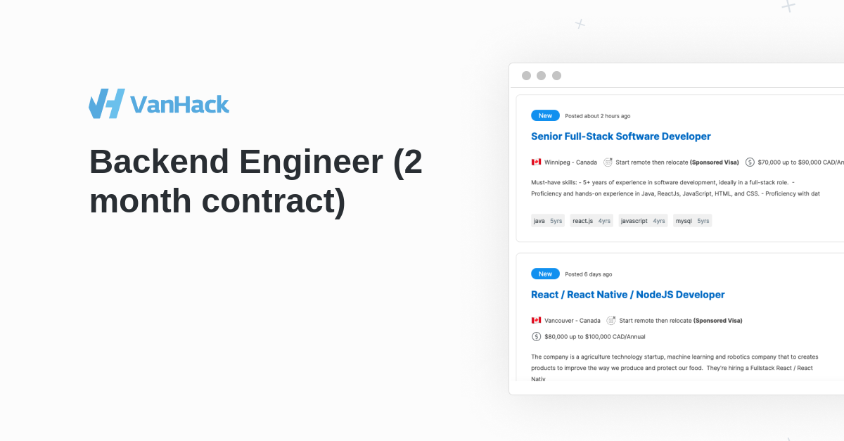 Backend Engineer (2 month contract) - VanHack